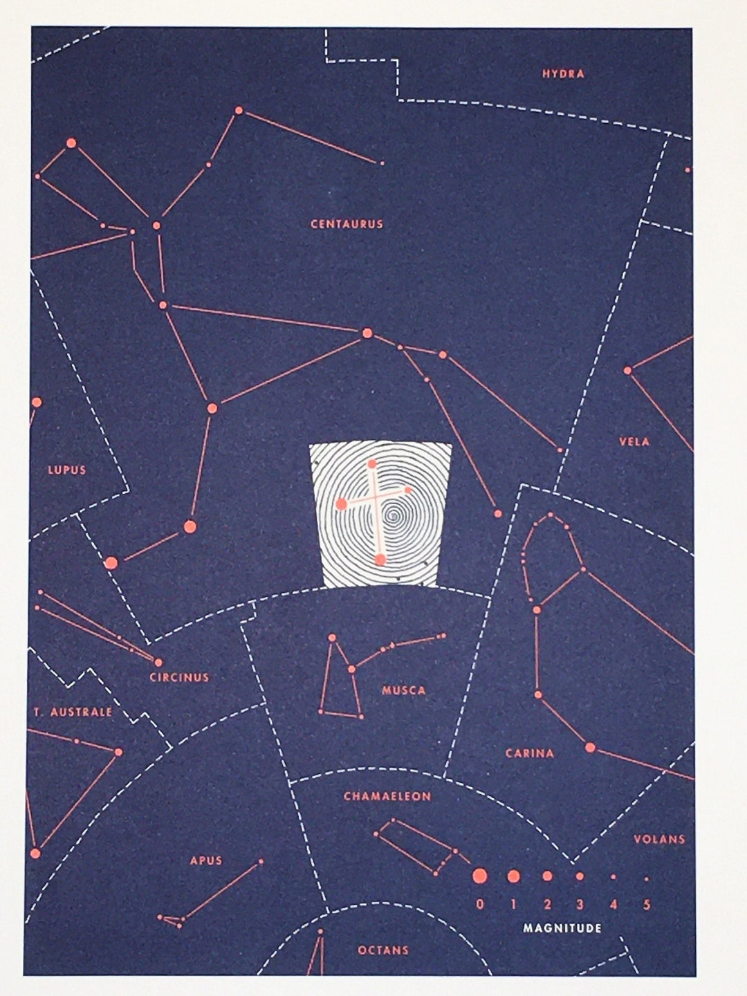 CRUX the SOUTHERN CROSS, Astronomy Print, Dark Blue Star Chart of ...