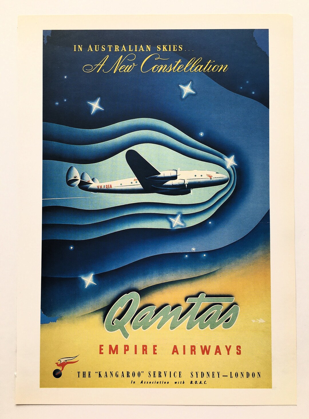 QUANTAS Aircraft, Aviation Travel 1980s Vintage Poster Reproduction ...