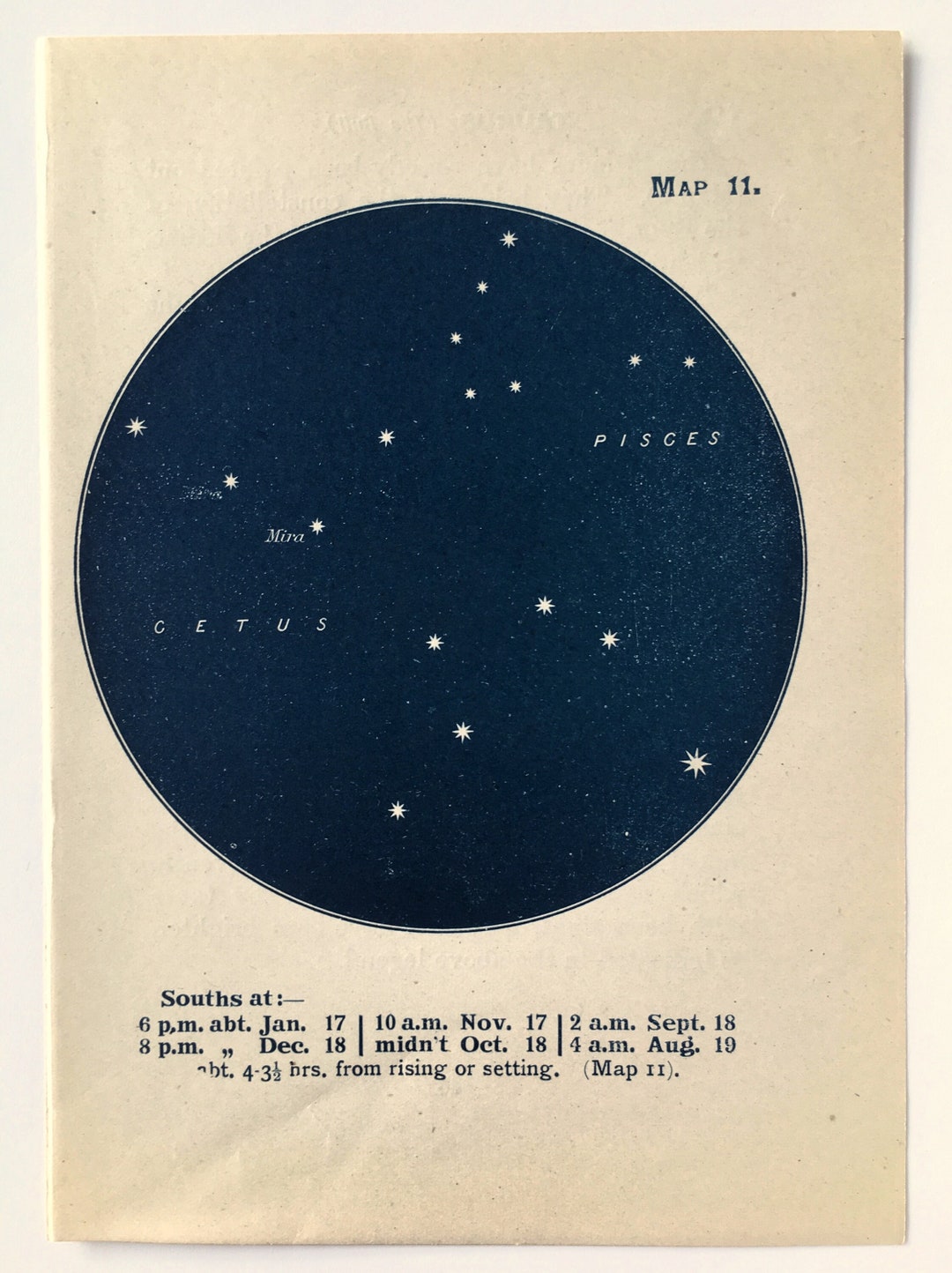 PISCES & CETUS 1920s Antique Astronomy Print, Small Blue-black Star ...