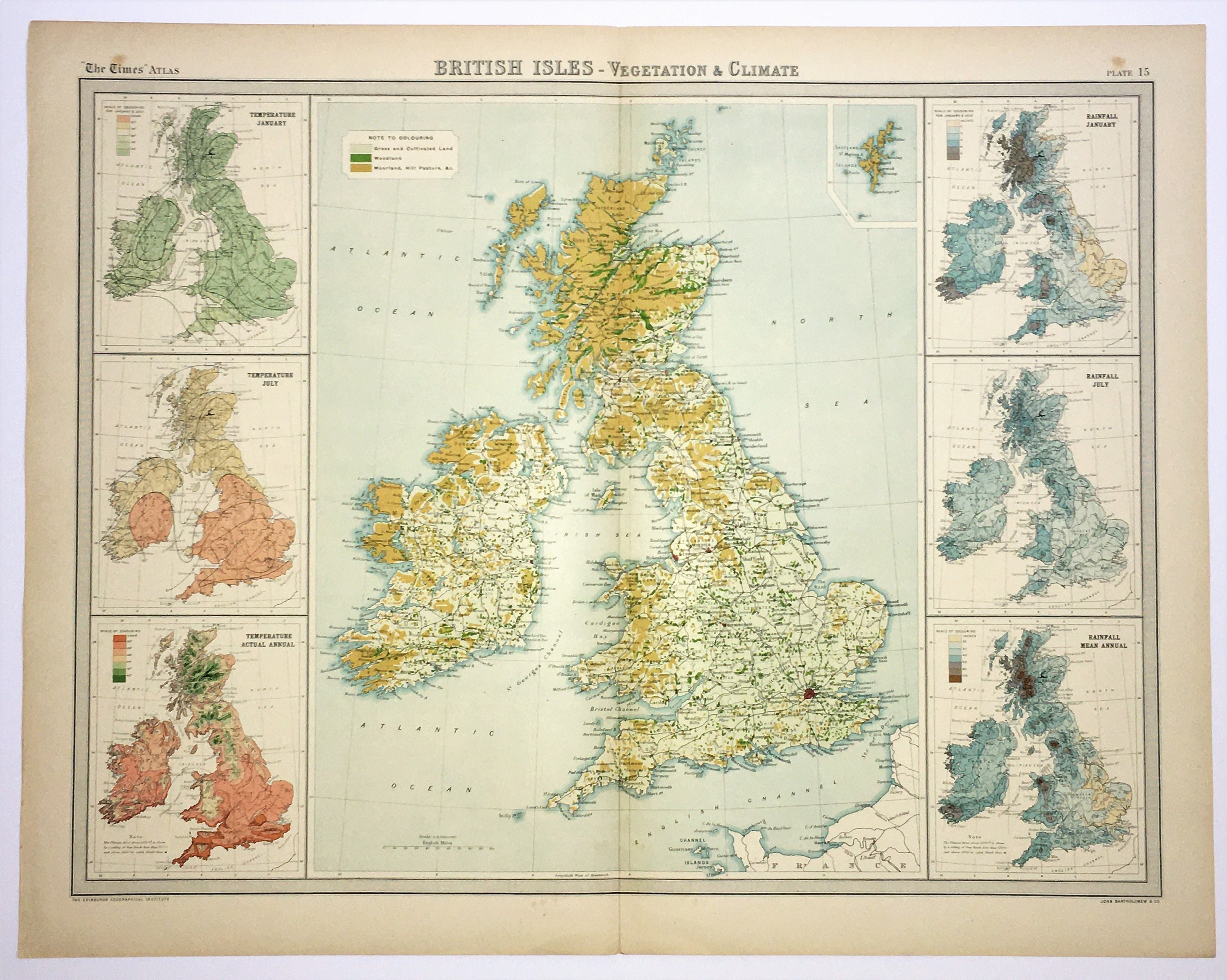 BRITISH ISLES MAP Vegetation & Climate Rainfall - Etsy Australia
