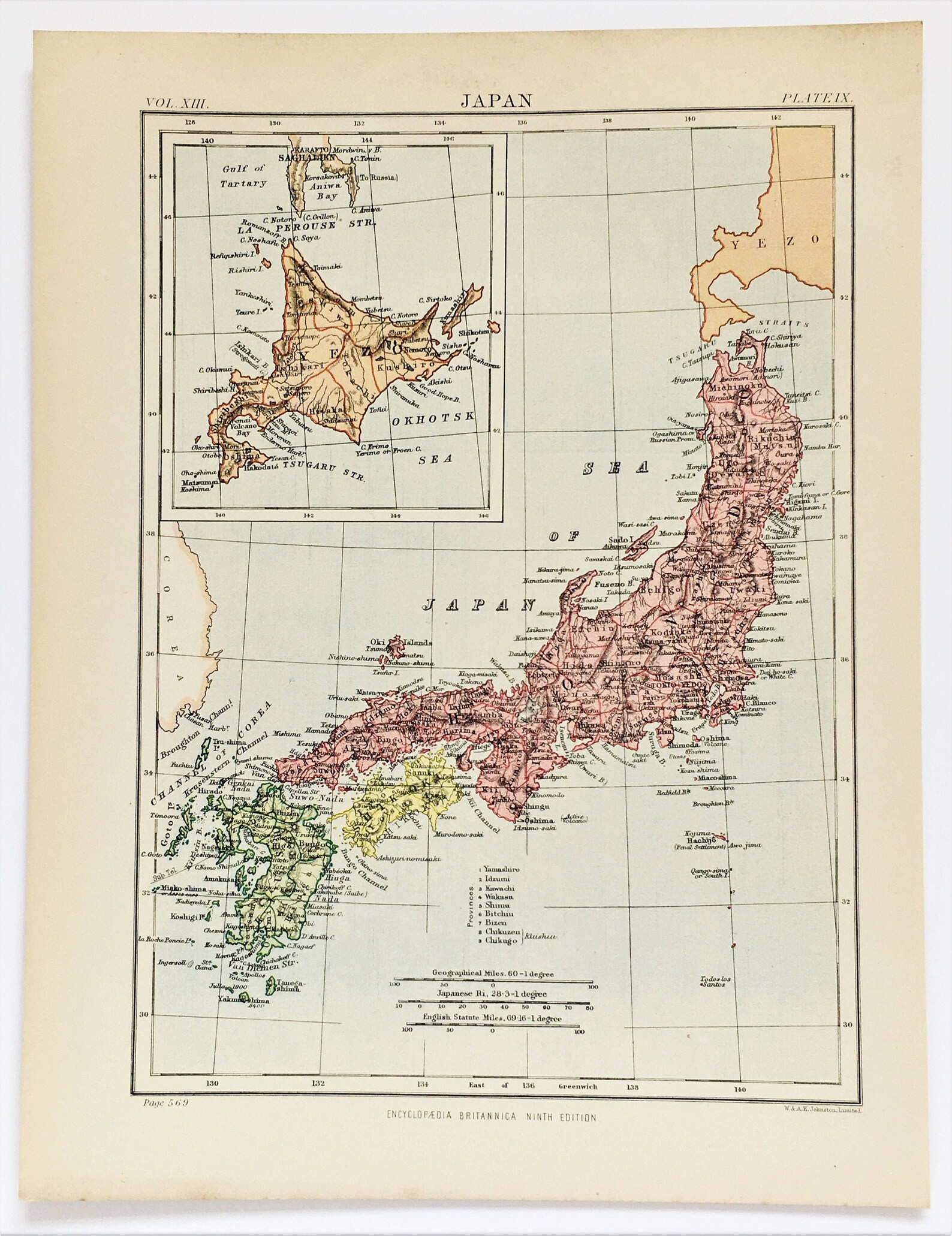Antique Colour Map of Japan. Encyclopedia Britannica 1870s 8 | Etsy