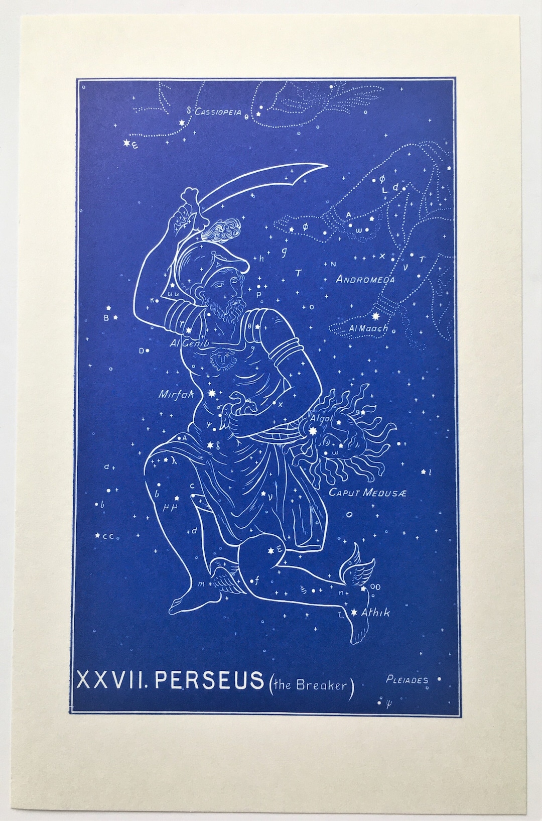 PERSEUS 1950s Antique Astronomy Print Blue Star Chart of - Etsy