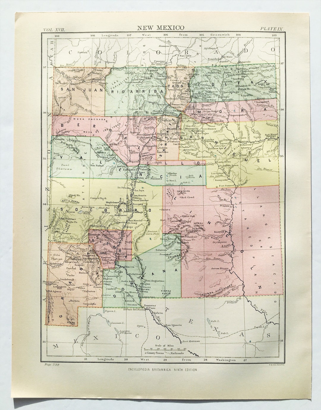 NEW MEXICO 1870s Antique State Map USA. Encyclopedia - Etsy