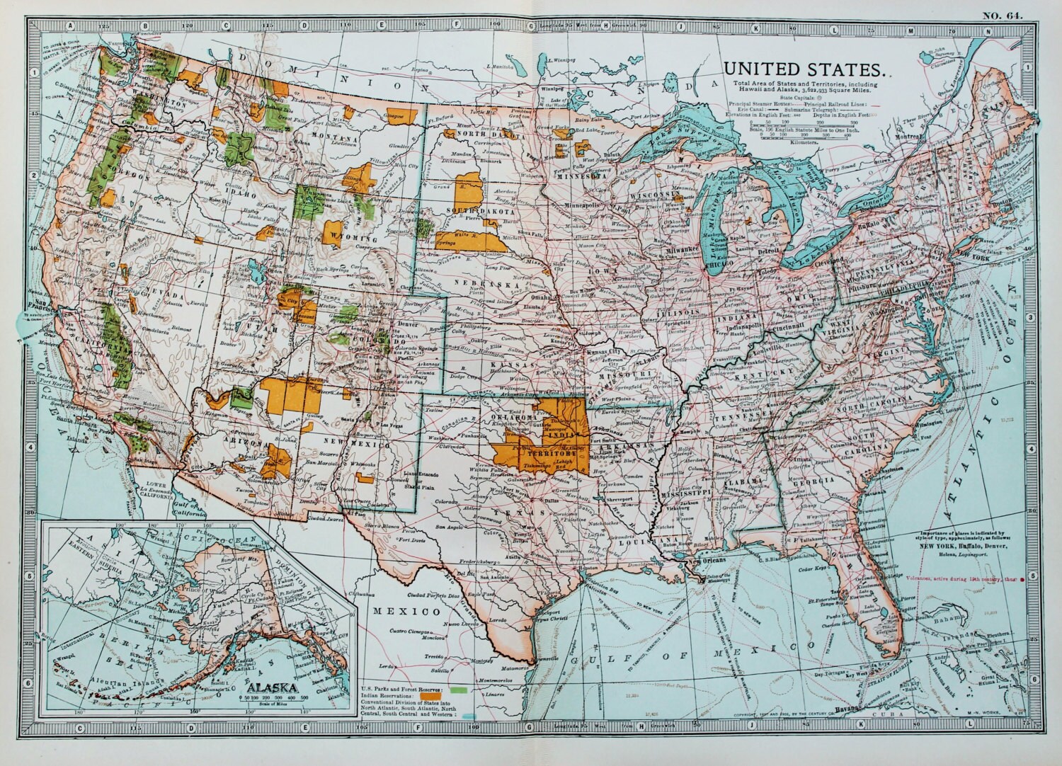 UNITED STATES 1890s Antique Map : USA America. Encyclopedia - Etsy