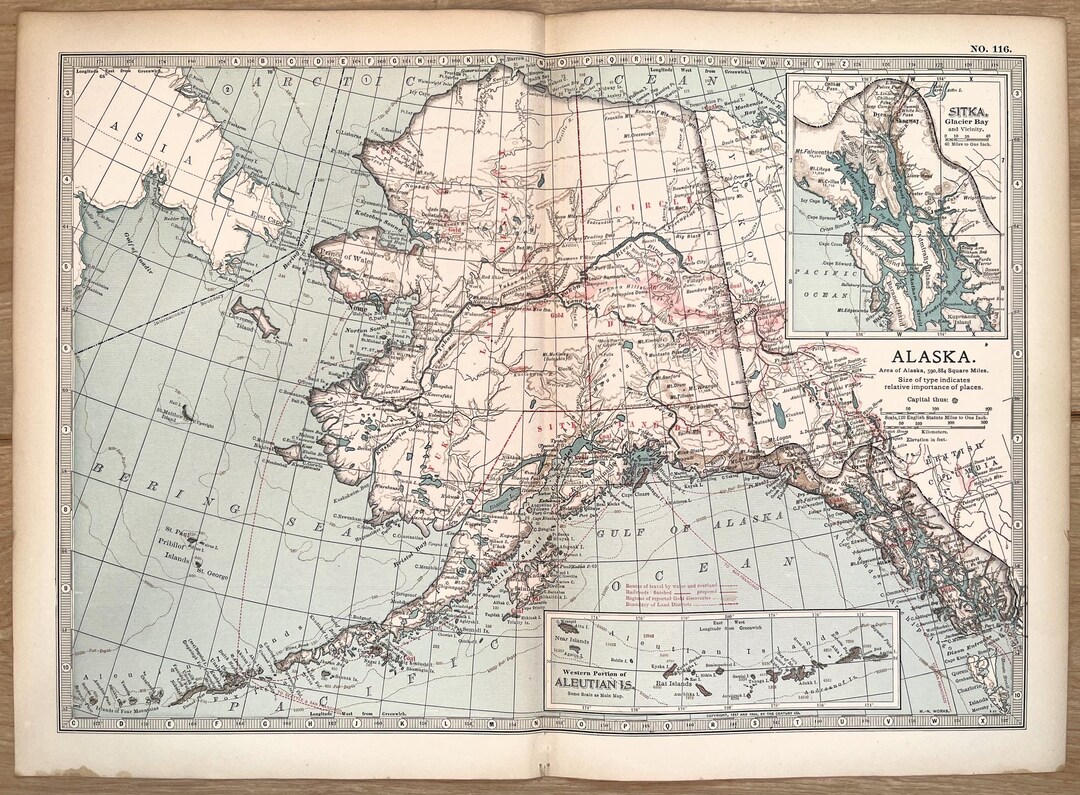ALASKA 1890s Antique Map, Aleution Islands, USA, US State Map ...