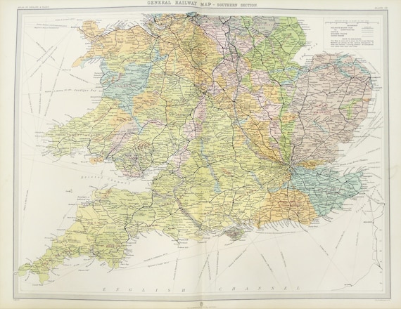 Railway Map England & Wales Southern Section Very Large | Etsy