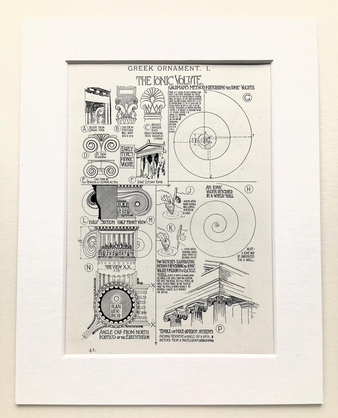 GREEK & ROMAN ARCHITECTURE Ionic Volute, 1905 Antique Print, Mounted ...