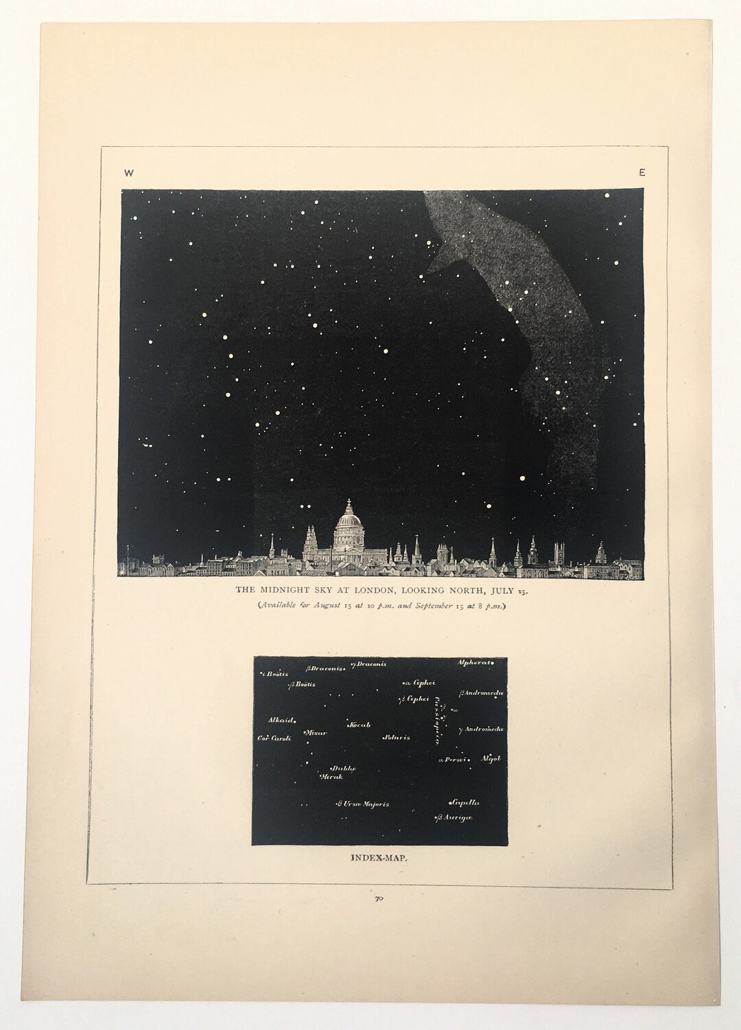 LONDON SKYLINE 1870s Antique Astronomy Print, Black Star Chart of ...