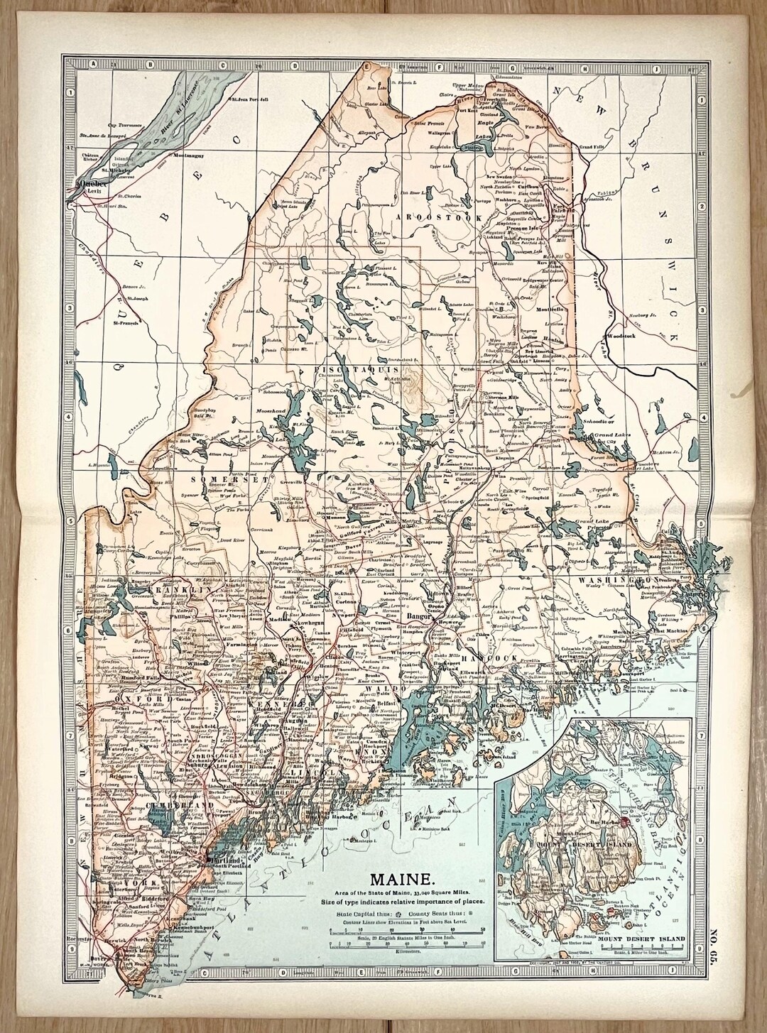 MAINE 1890s Antique Map, USA, US State Map. Encyclopedia Britannica (65 ...
