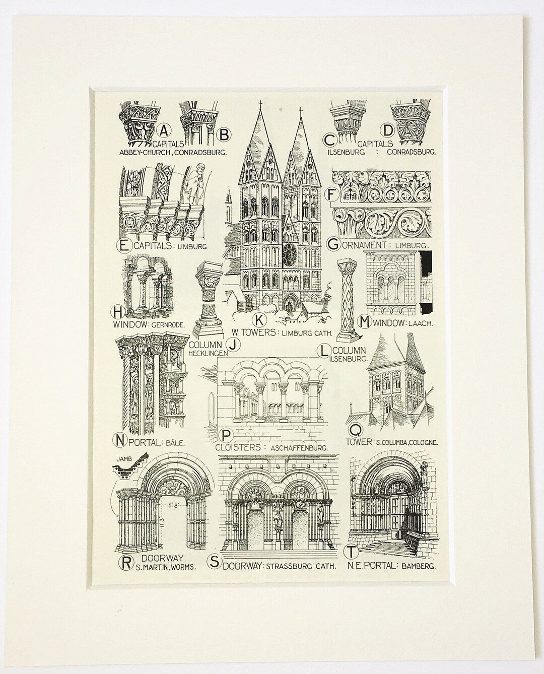 GERMAN ROMANESQUE ARCHITECTURE, Stone Carving, 1890s Antique Print ...