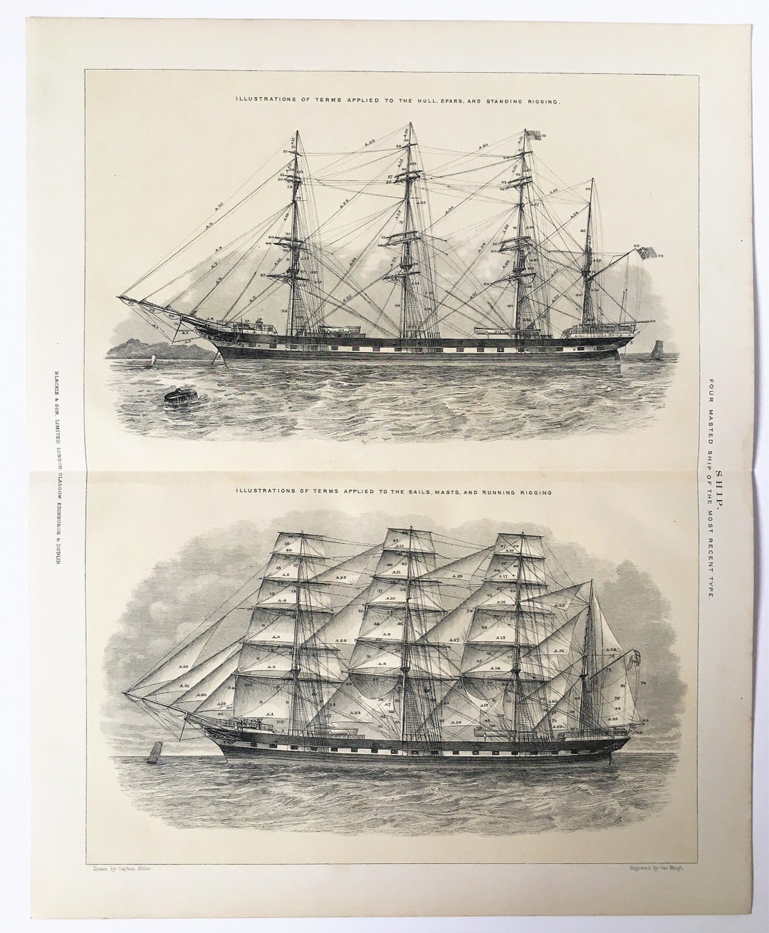 SAILING SHIPS C. 1900 Antique Print, Maritime, Nautical, Sepia ...