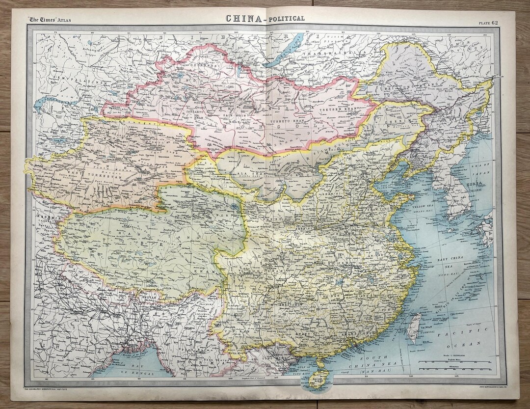 CHINA, Chinese Provinces, Political, Very Large 1922 Antique Map ...