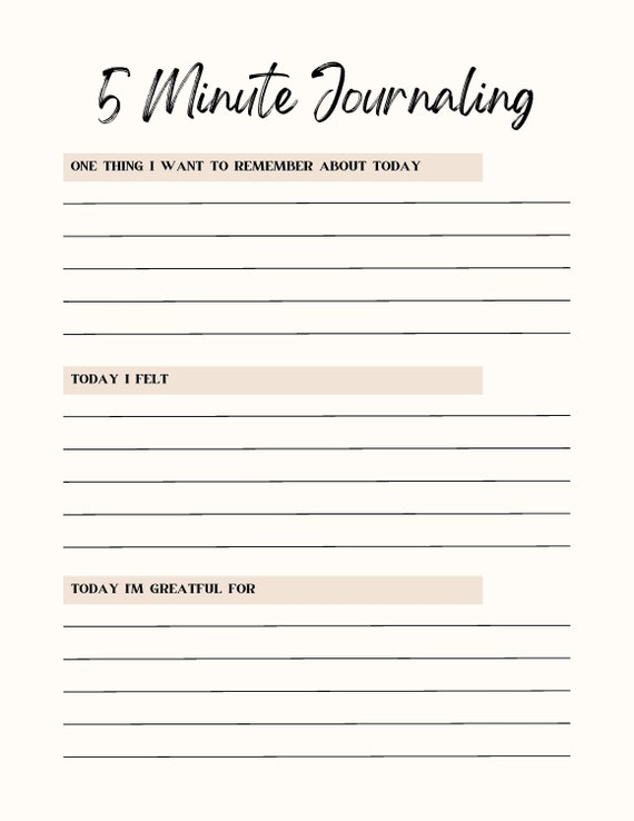 Five Minute Journaling Worksheet Printable Journal | Etsy Five Minute Journaling Worksheet Printable Journal | Etsy