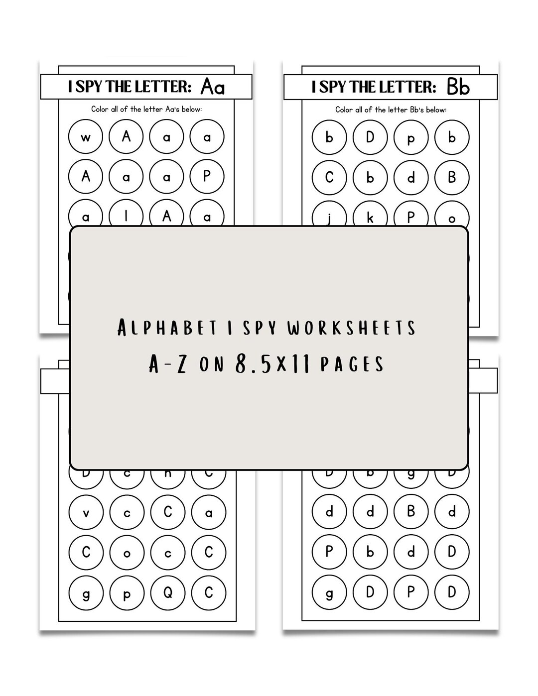 I Spy Alphabet Worksheets A–Z Printable, Preschool Letter Recognition ...