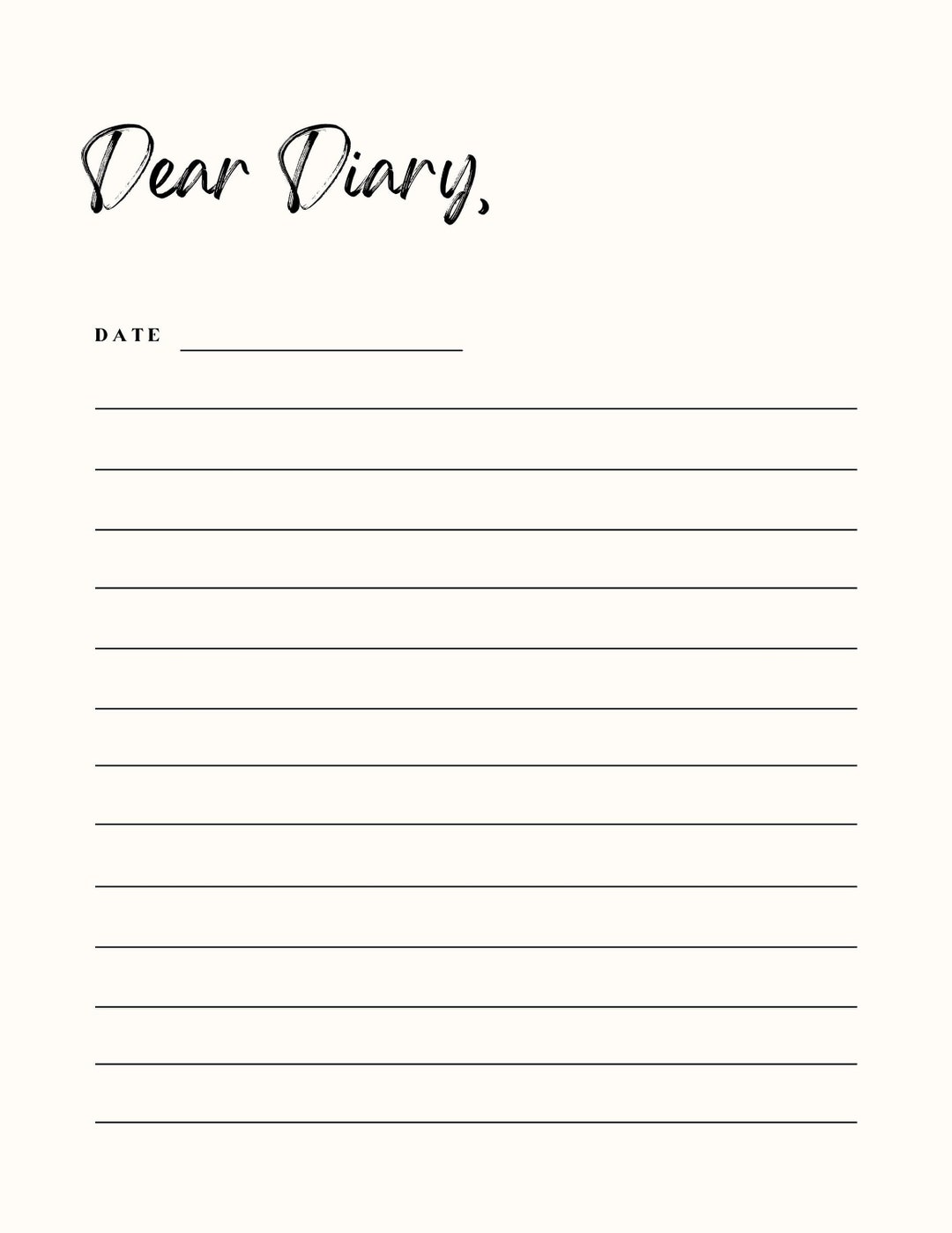 Blank Diary Page Journal Worksheet Stationery Printable - Etsy