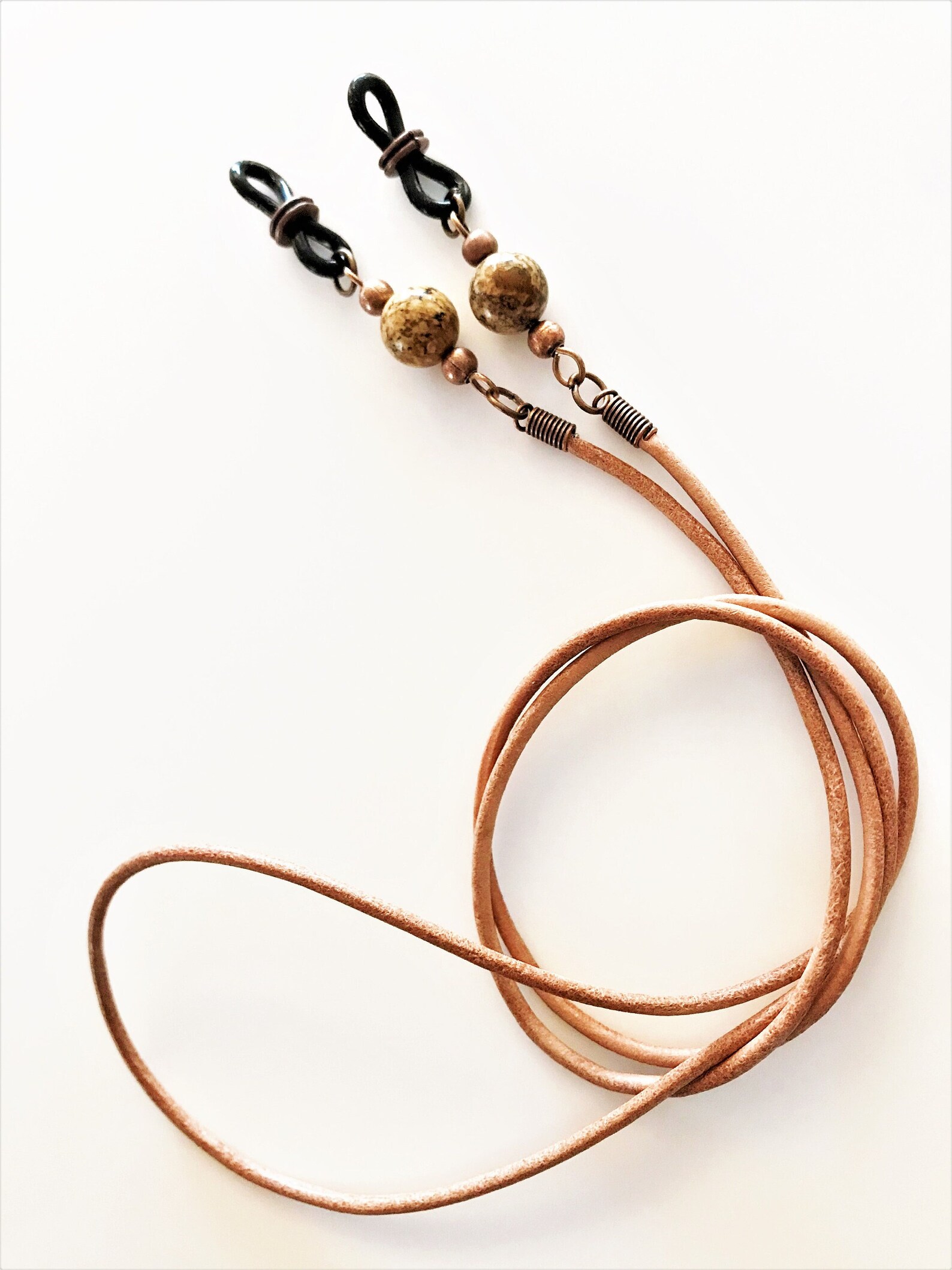 Natural Leather Eyeglass Chain Organic Jasper Eye Glasses Chain Eyeglass Necklace Sunglasses