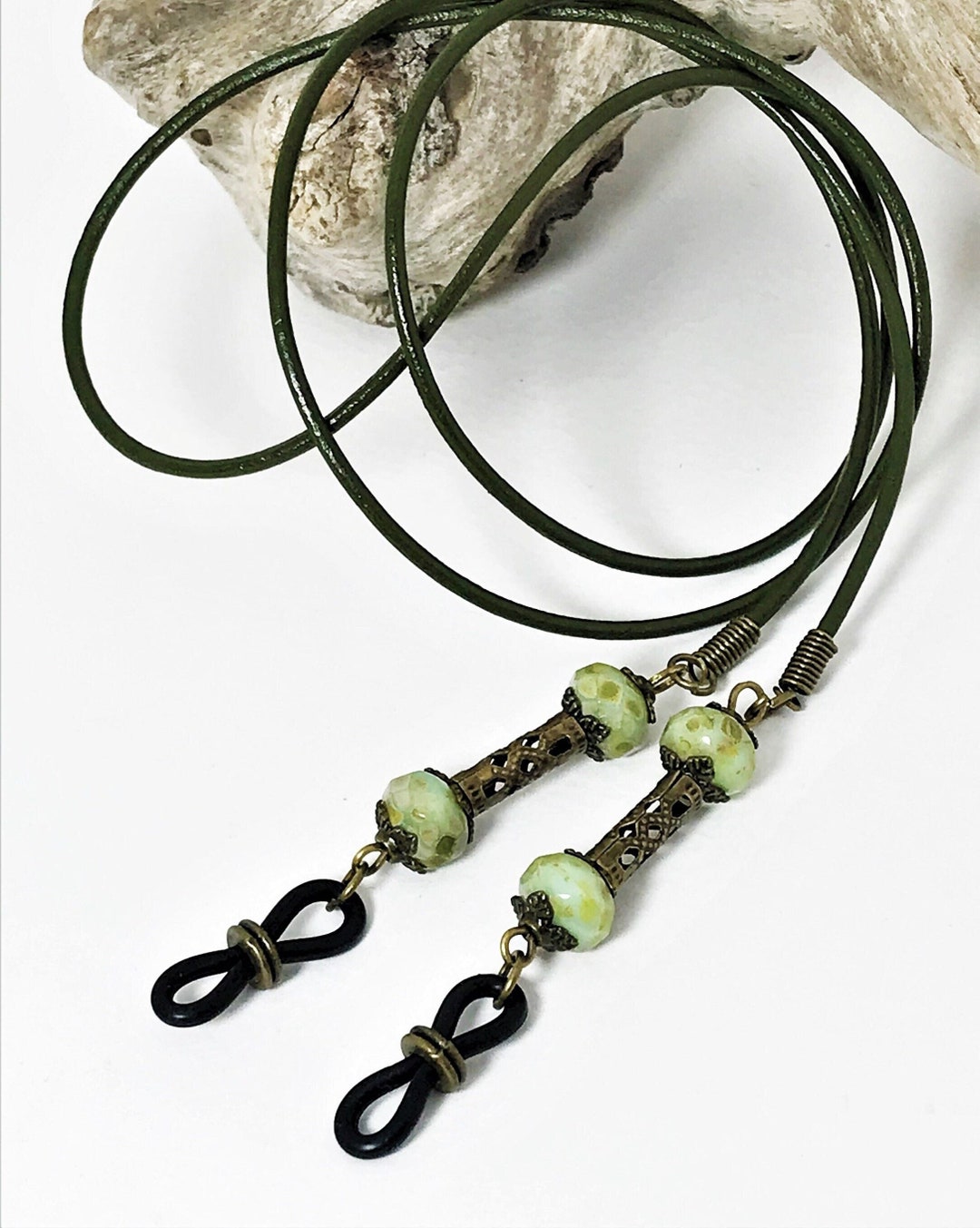 Olive Green Leather Spectacles Chain ∫ Handmade Designer Glasses ...