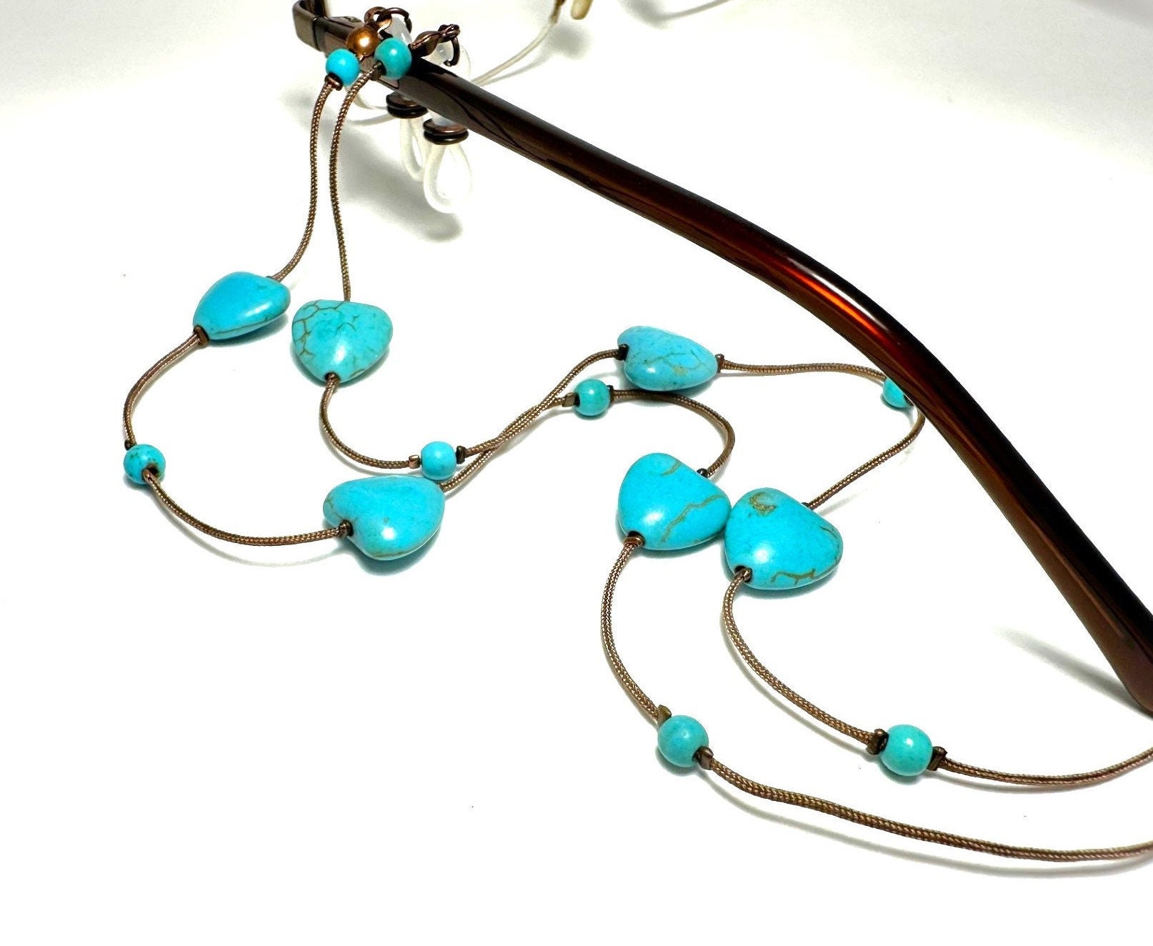 Simple Eyeglass Chain Turquoise Hearts Eyeglasses Necklace Soft Glasses ...
