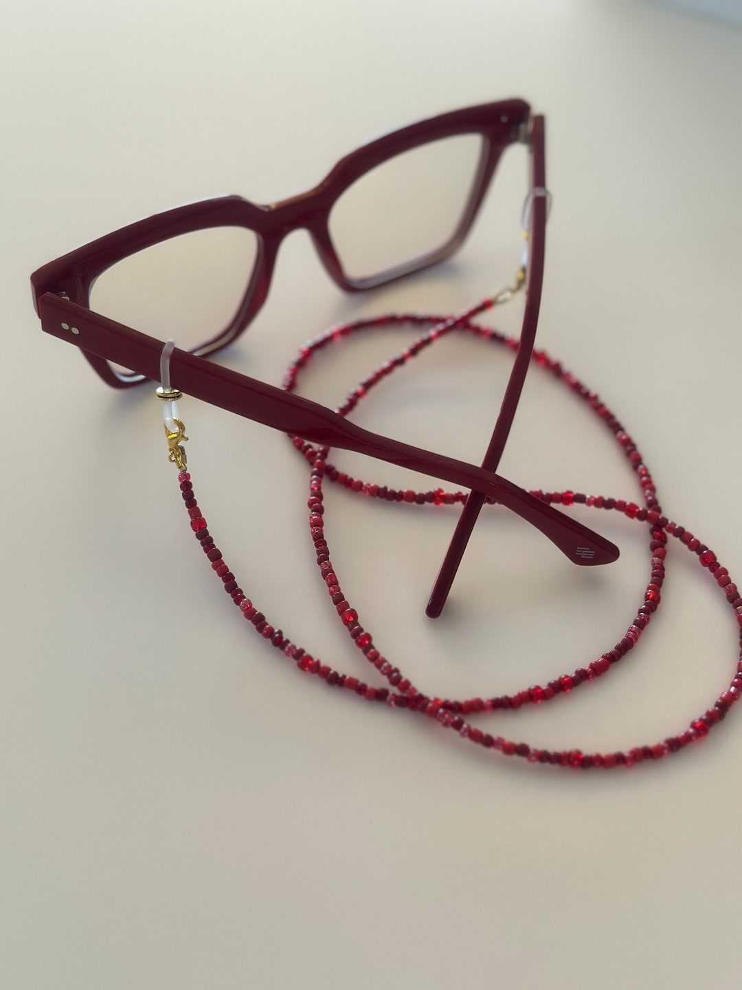 Cherry Red Eyeglass Chain Beaded Glasses Lanyard Beaded Eyeglass ...