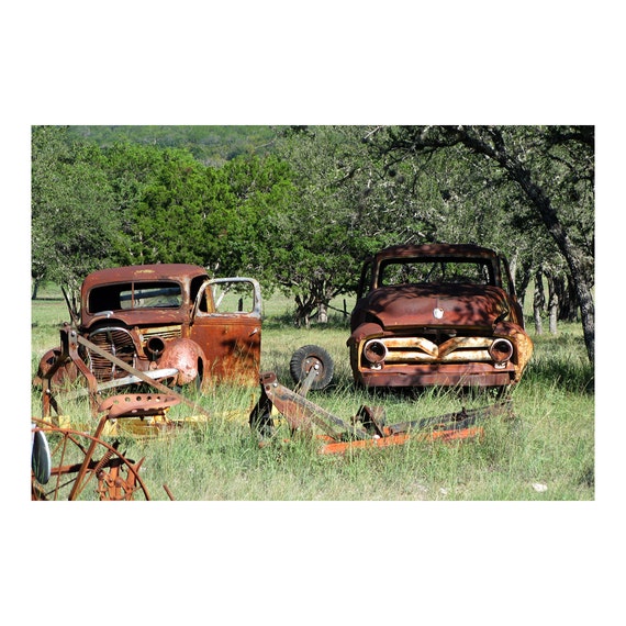 Items similar to Unframed 8x12 Print. Rusty Vintage Trucks and Cars ...