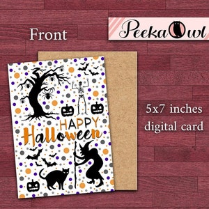 Digital Instant Download Halloween Cards Cute Happy Halloween Cards ...