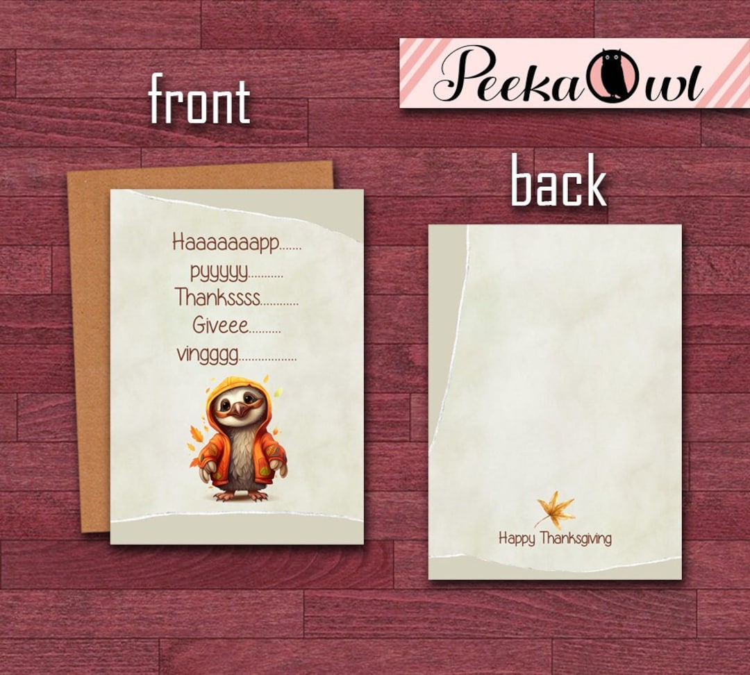 Thanksgiving Printable Cards Set of 4 Funny Sloth Thanksgiving Card ...