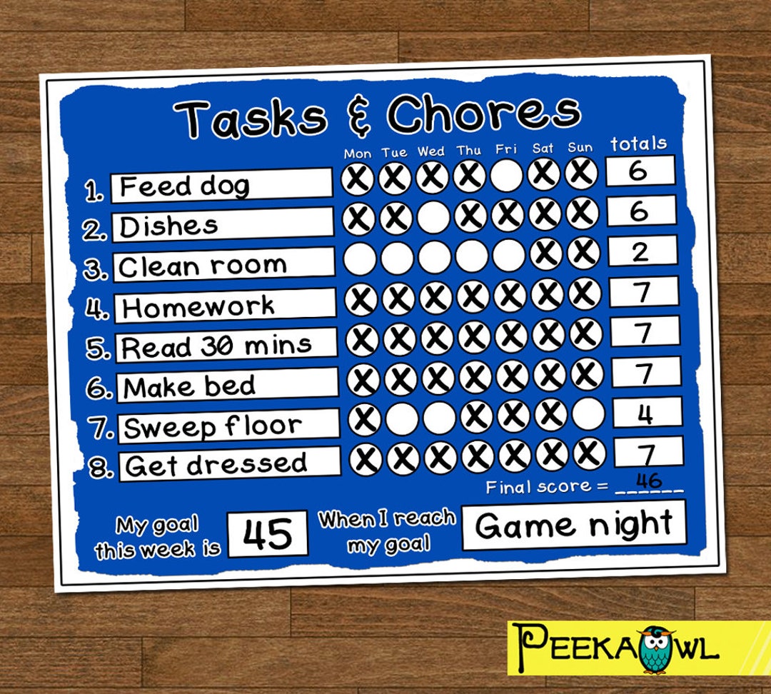 Chore Chart for Kids Chore Chart for Boys Responsibility Chart Reward ...