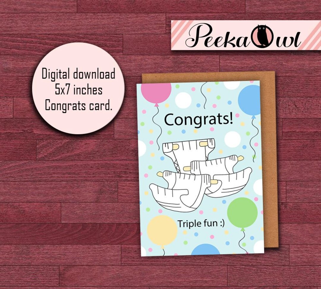 Triplets Congratulations Card Printable Baby Greeting Card Congrats ...