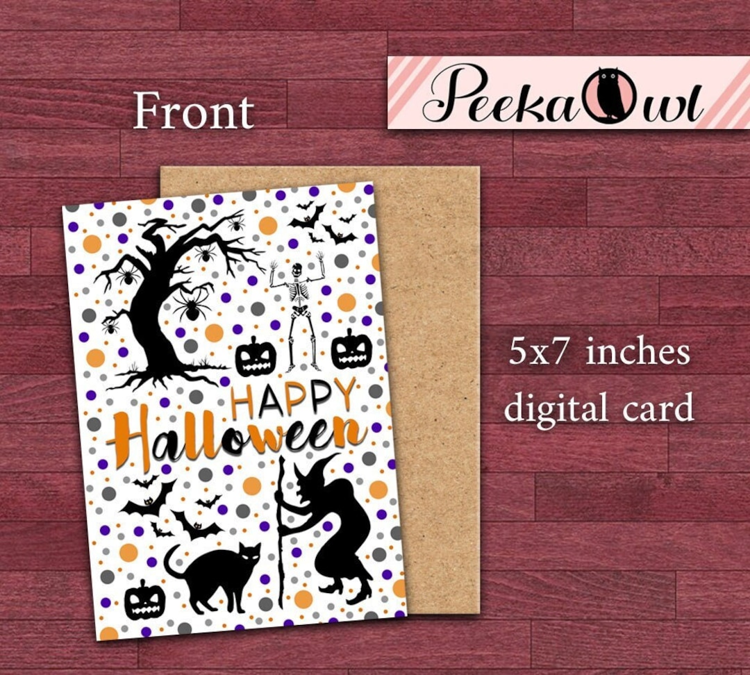 Digital Instant Download Halloween Cards Cute Happy Halloween Cards ...