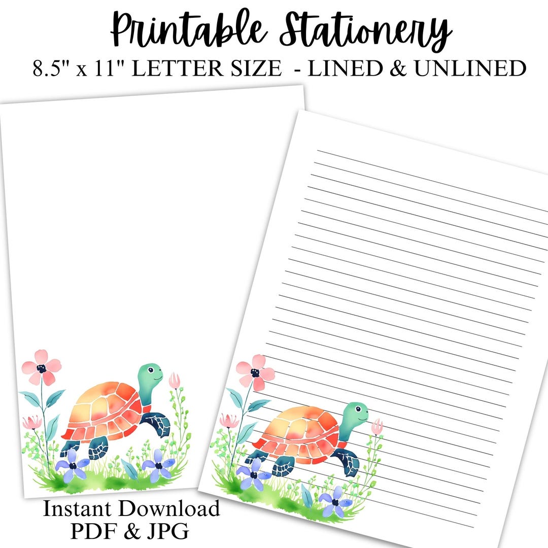 Turtle Stationery Printable, Journal Paper, Letter Writing Paper ...