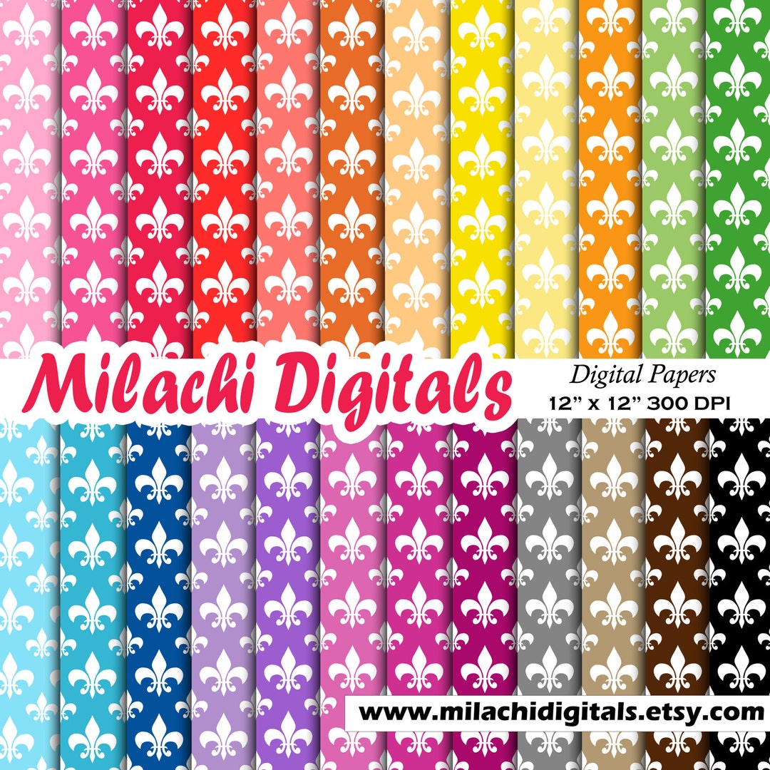 Fleur De Lis Digital Paper, Lily Scrapbook Papers, Lotus Flower ...
