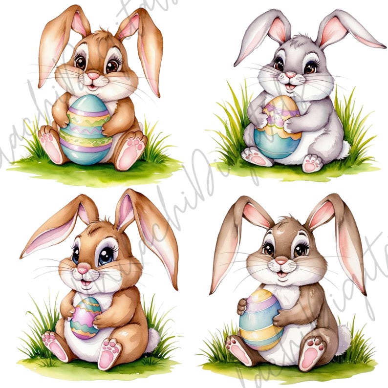 Easter Bunny Clipart Bundle, 12 PNG Images With Transparent Background ...