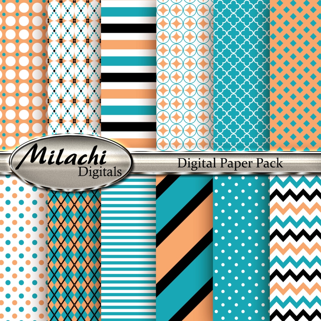 Teal Blue and Tan Digital Paper Pack - Commercial Use - Instant ...