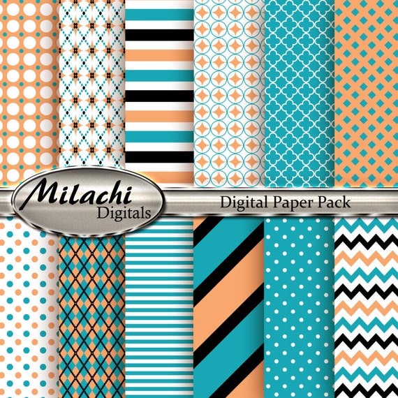 Teal Blue and Tan Digital Paper Pack Commercial Use | Etsy