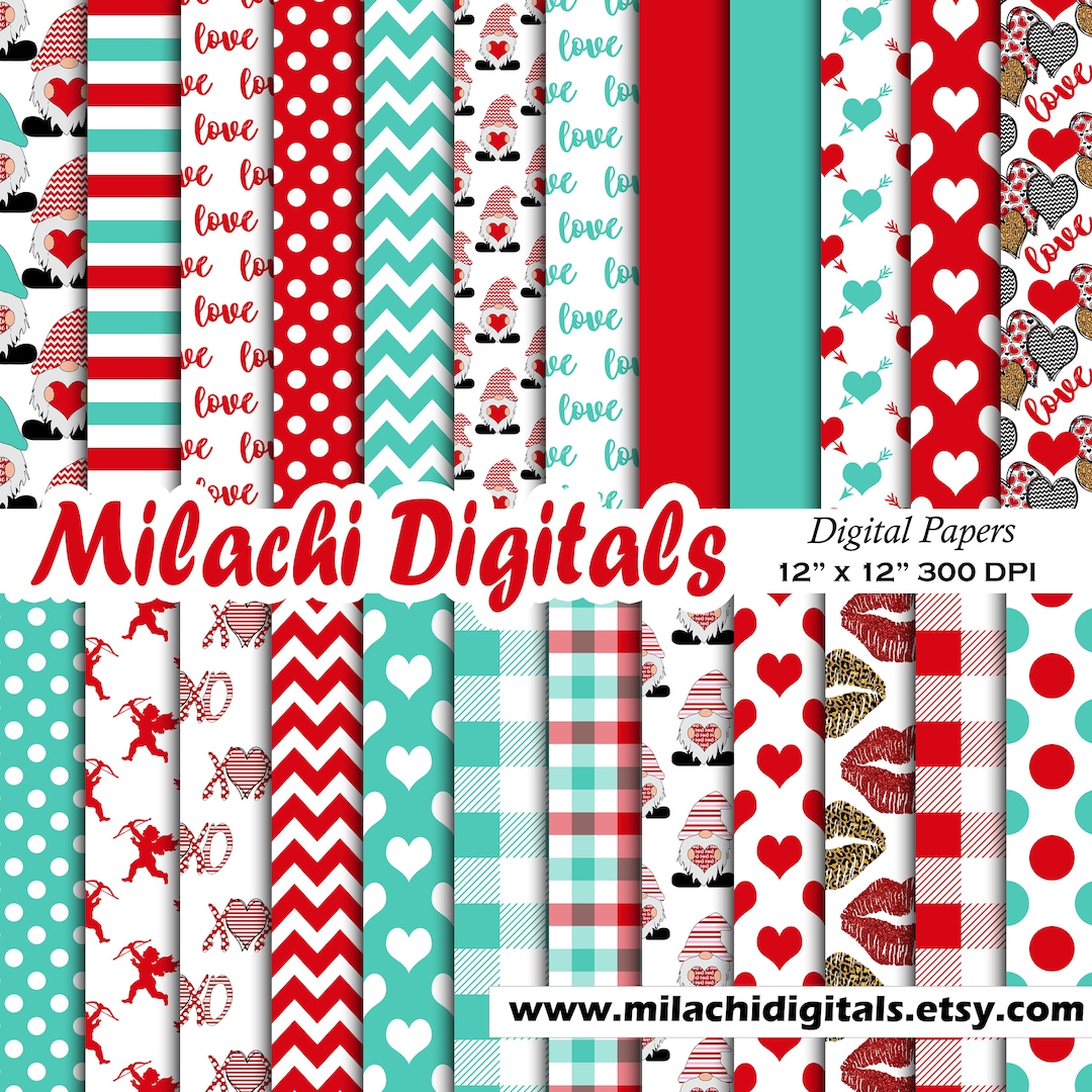 Valentine Digital Paper, Valentine's Day Scrapbook Papers, Hearts ...
