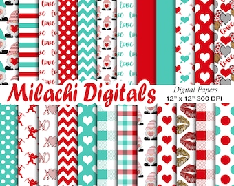 Valentine Digital Paper Valentine's Day Scrapbook Papers | Etsy