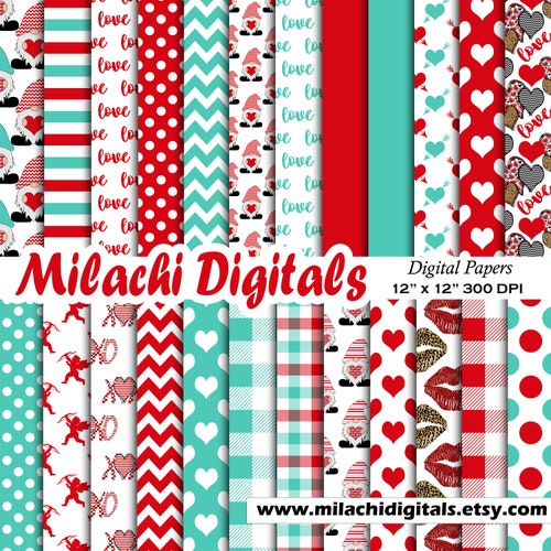 Valentine Digital Paper Valentine's Day Scrapbook Papers - Etsy