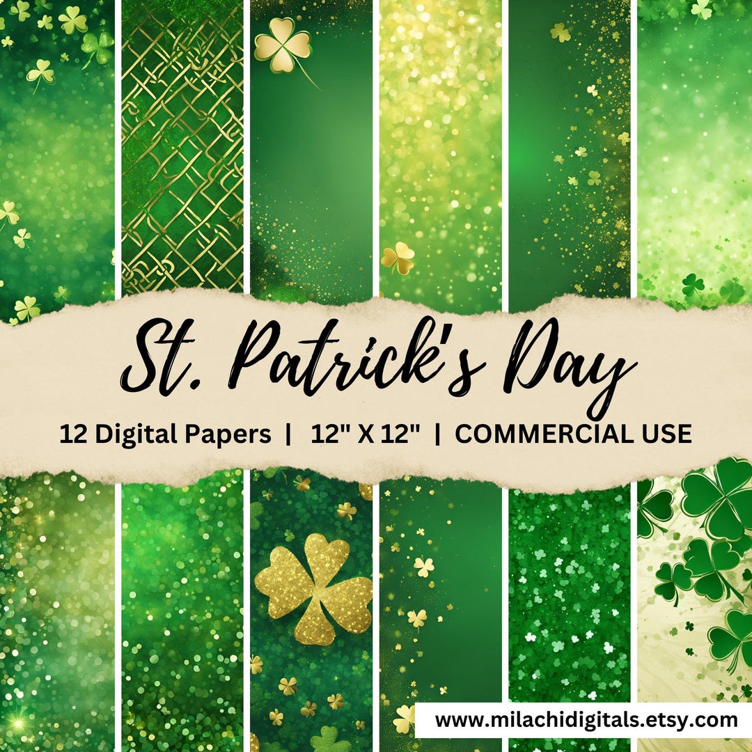 St. Patrick's Day Digital Paper, Shamrock Patterns, Junk Journal Pages ...