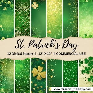 St. Patrick's Day Digital Paper, Shamrock Patterns, Junk Journal Pages ...
