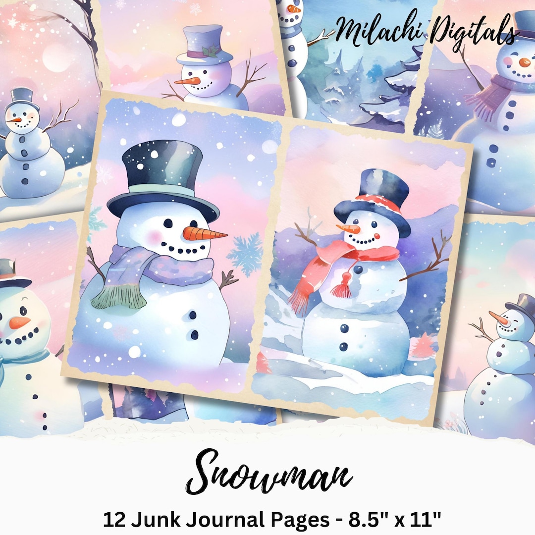 Snowman Junk Journal Printable Pages, Snowman Scrapbook Paper, Winter ...