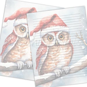 Christmas Owl Stationery Printable, Holiday Digital Paper for Journals ...