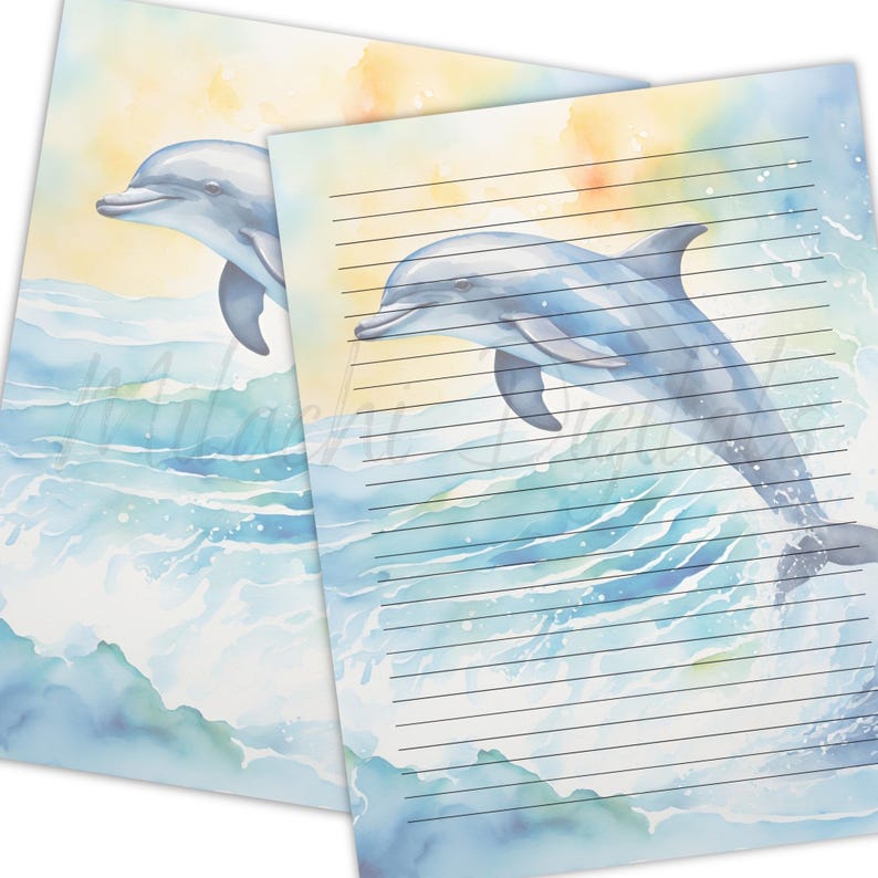 Dolphin Printable Stationery, Digital Paper for Journals, Letters ...