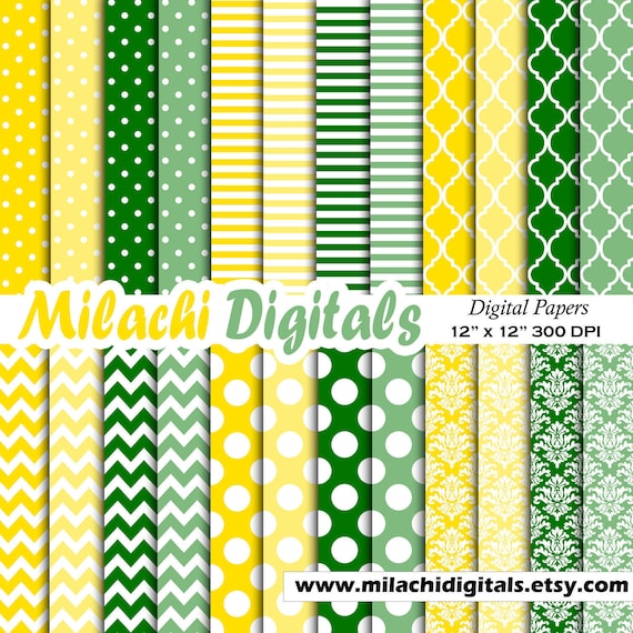 Green and Yellow Digital Paper Scrapbook Papers Background - Etsy