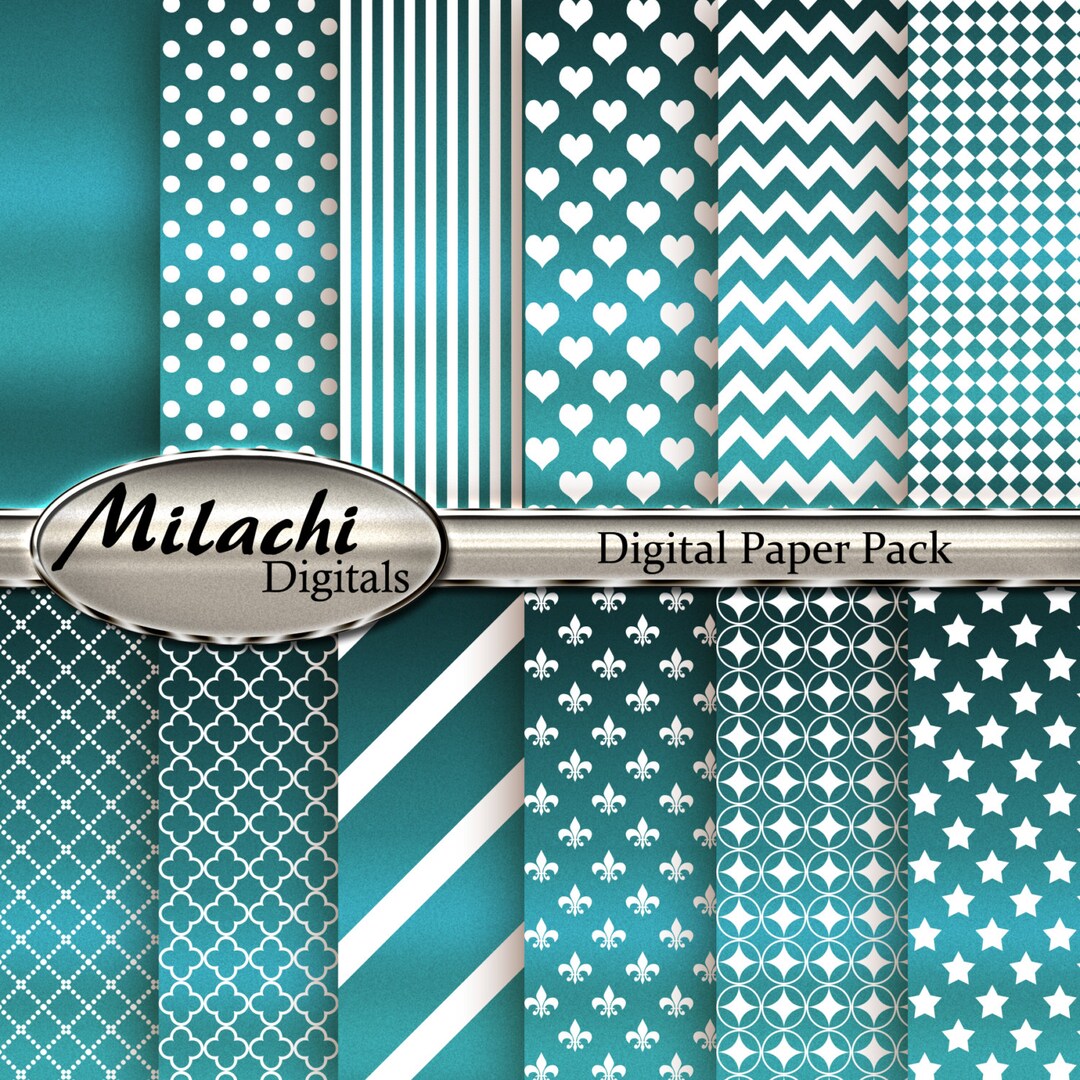 Metallic Turquoise Digital Paper Pack - Commercial Use - Instant ...