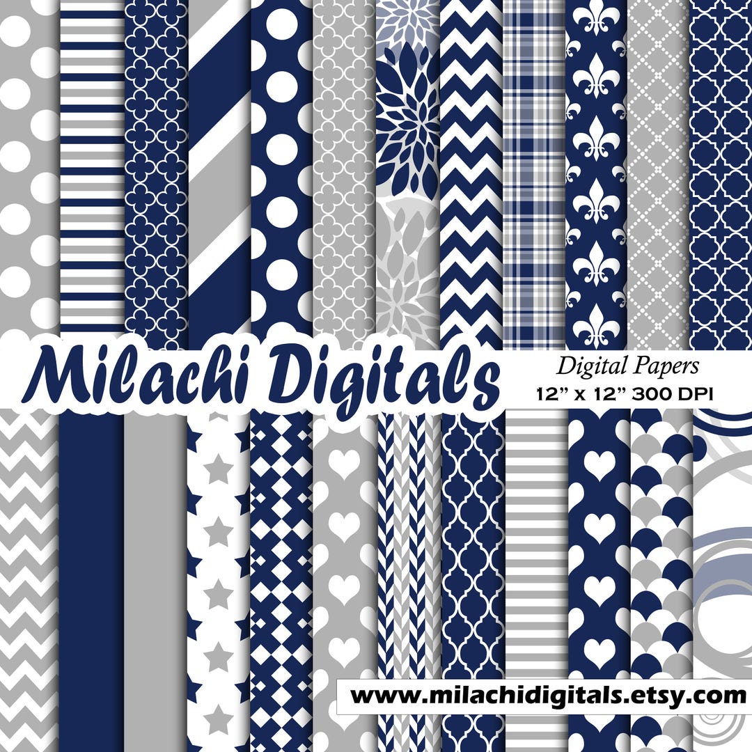 Navy Blue and Gray Digital Paper, Patterns, Scrapbook Papers, Wallpaper ...