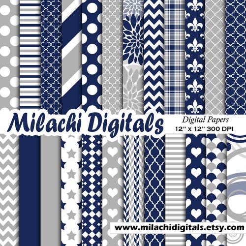 Navy Blue and Yellow Digital Paper Scrapbook Papers Chevron - Etsy