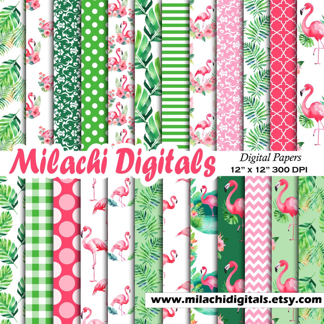 Flamingo Digital Paper, Seamless Pattern, 12"x12" Scrapbook Paper, Junk ...