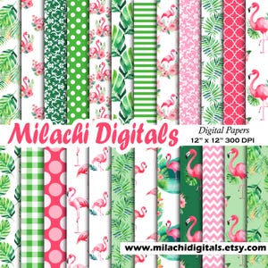 Flamingo Digital Paper, Seamless Pattern, 12"x12" Scrapbook Paper, Junk ...