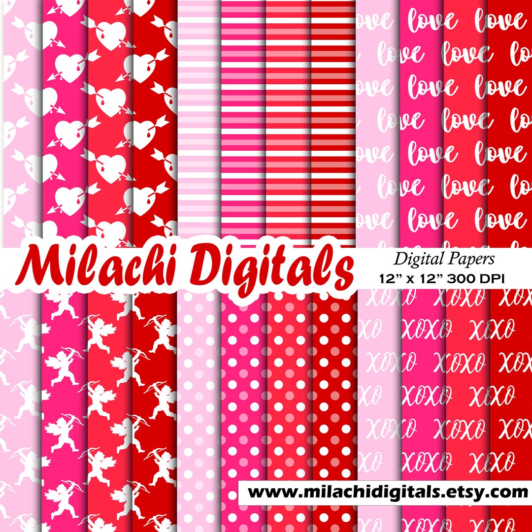 Valentine Digital Paper, Valentine's Day Scrapbook Papers, Hearts ...