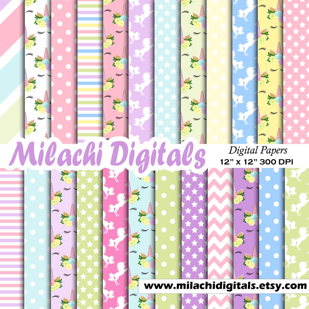 Unicorn Face Digital Paper, Scrapbook Papers, Background, Unicorn ...
